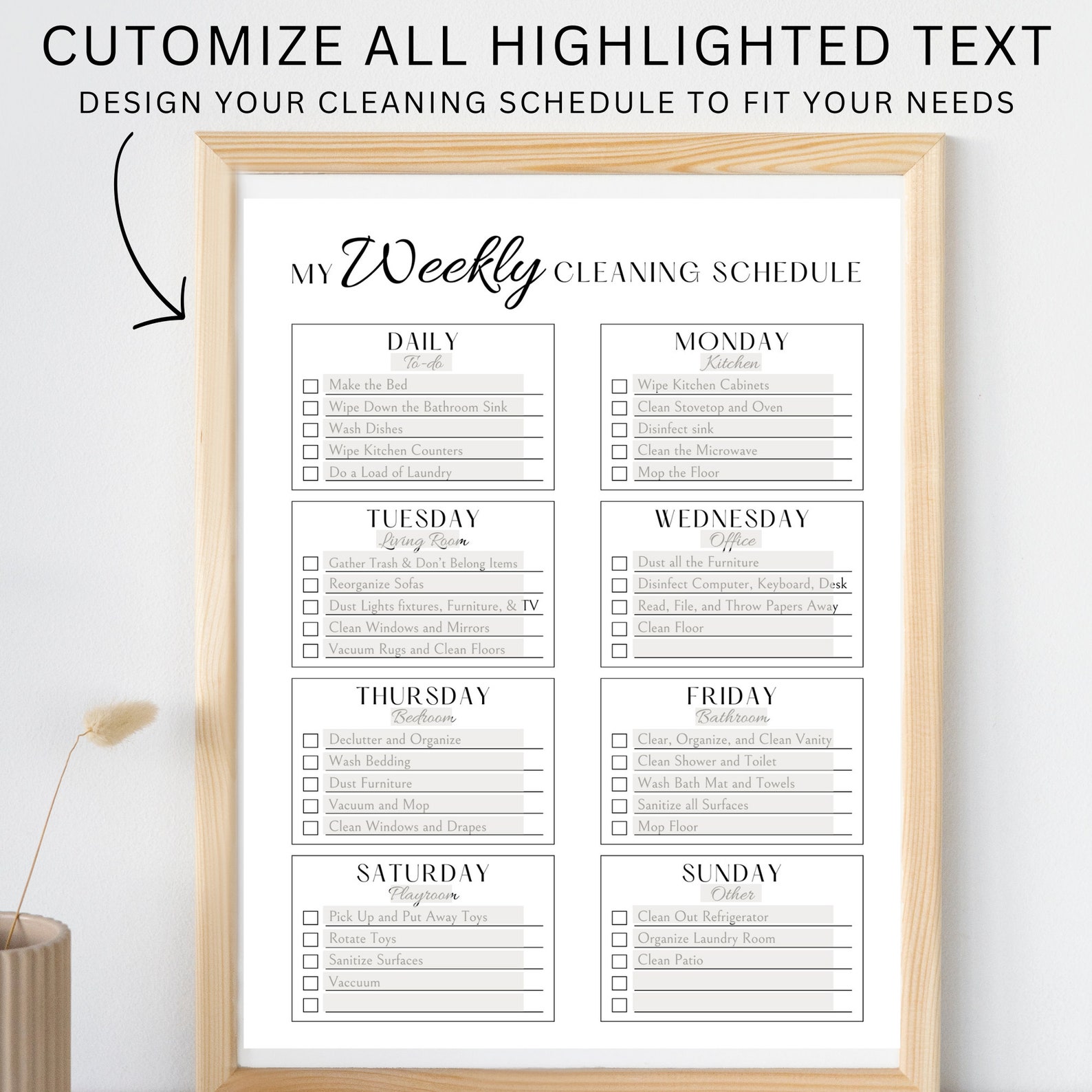 Cleaning Chore Checklist Household Cleaning Schedule Family Chore Chart ...