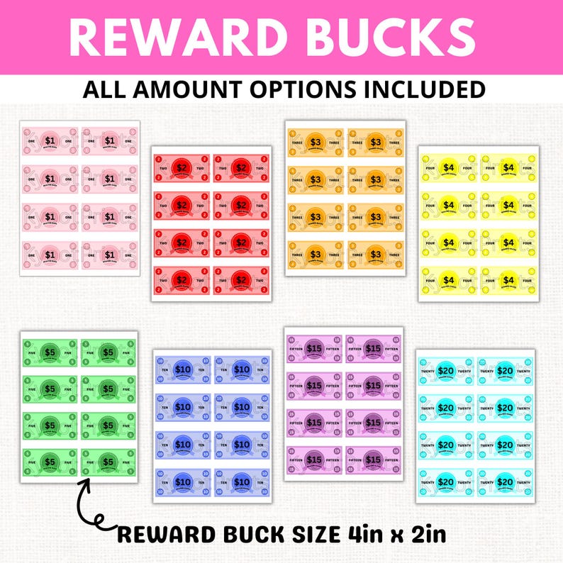 Editable Kids Reward Bucks PRINTABLE Reward Chart for Kids Reward ...