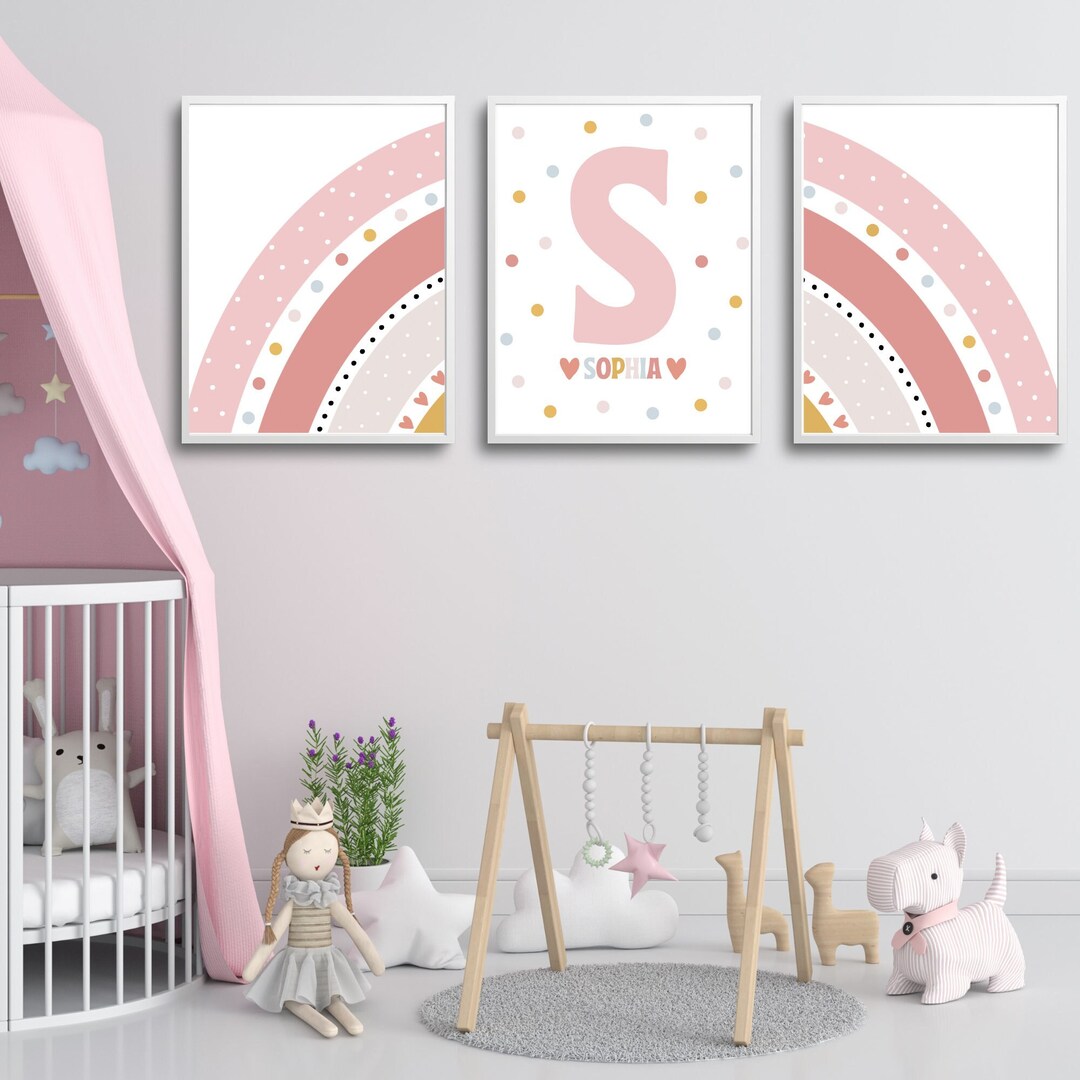 Rainbow Nursery Decor, Pink Wall Art, Girls Room Print, Personalized ...