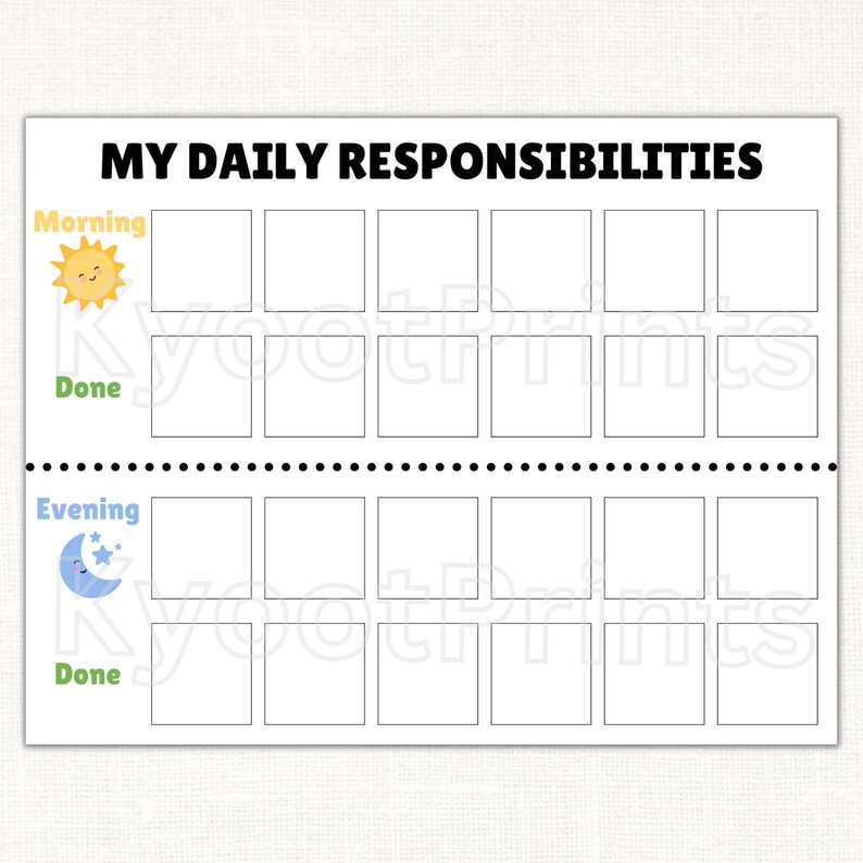 Daily Responsibility Chart for Kids Daily Responsibility Chore Chart ...