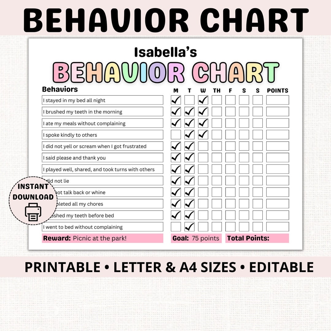 Kids Behavior Reward Chart PRINTABLE Behavior Tracker Behavior ...