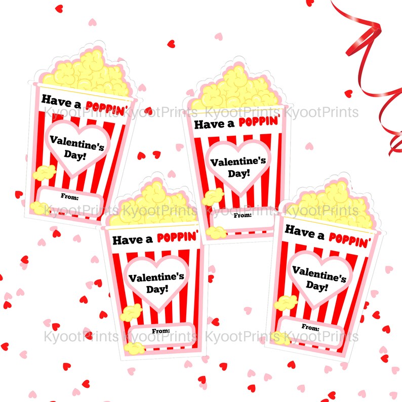 Printable Valentine Popcorn Tag Valentine's Day Card - Etsy