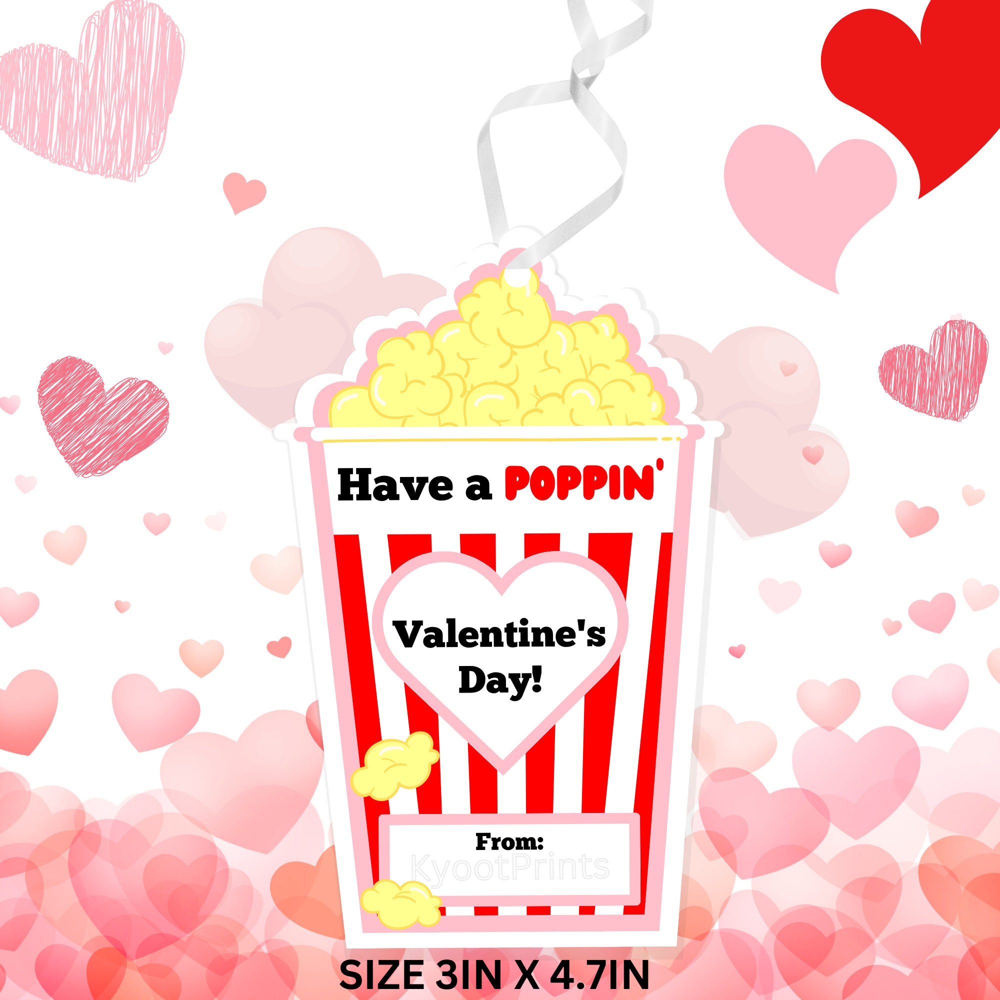Printable Valentine Popcorn Tag, Valentine's Day Card, Kids School ...