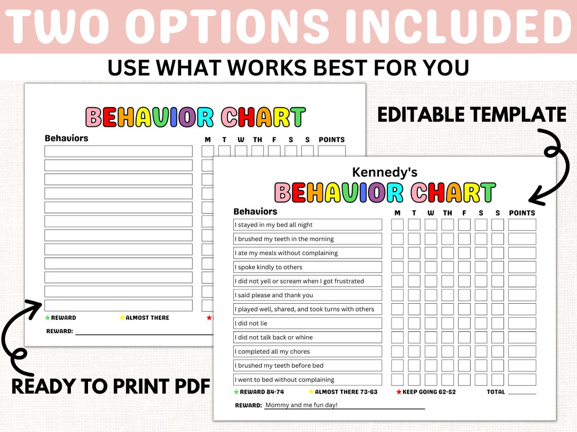 Kids Behavior Reward Chart PRINTABLE Behavior Tracker Behavior ...