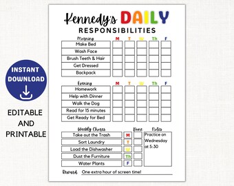 EDITABLE Kids Daily & Weekly Chore Chart Kids Reward Chore Chart Kids ...