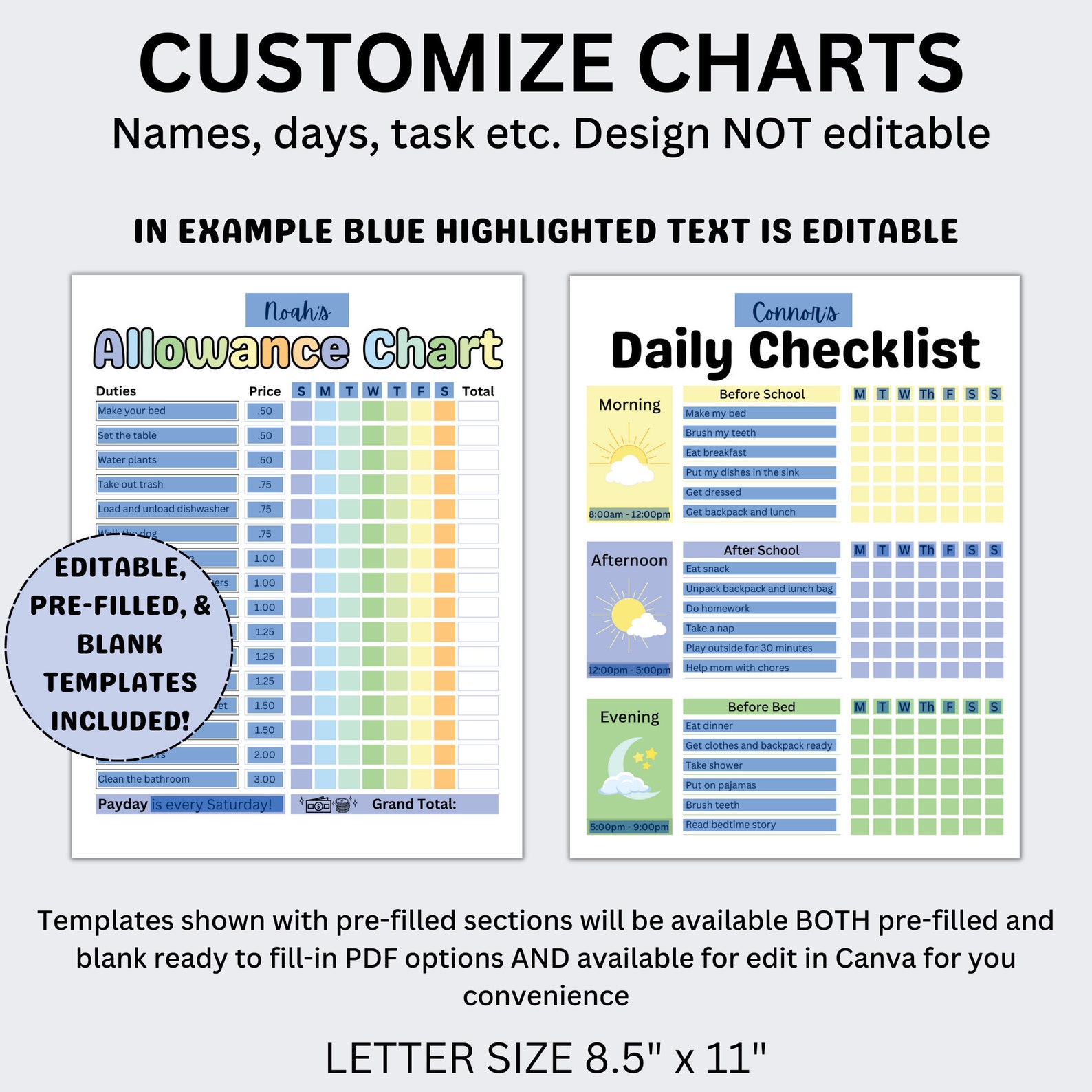 Chore Charts for Kids Editable Responsibility Chart School Routine ...