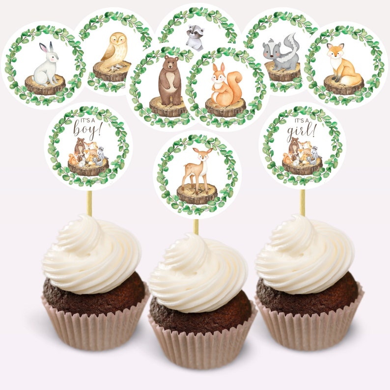 Woodland Cupcake Toppers Woodland Animal Cupcake Topper Woodland Baby ...