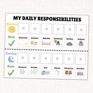 Daily Responsibility Chart for Kid's Responsibility Chore Chart ...