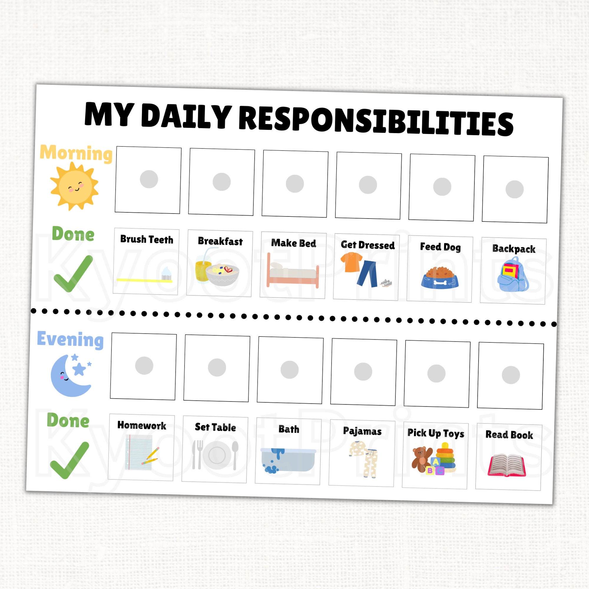 Daily Responsibility Chart for Kid's Responsibility Chore Chart ...