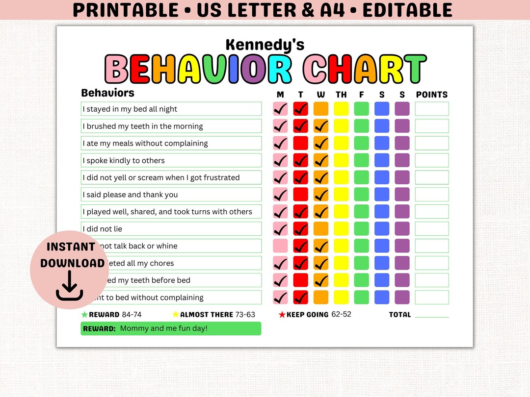 Kids Behavior Reward Chart PRINTABLE Behavior Tracker Behavior ...