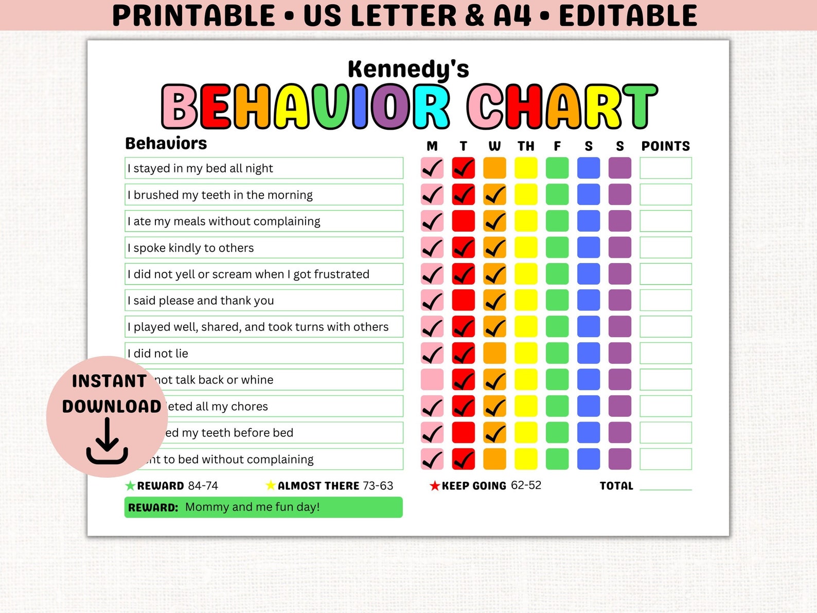 Kids Behavior Reward Chart PRINTABLE Behavior Tracker Behavior ...