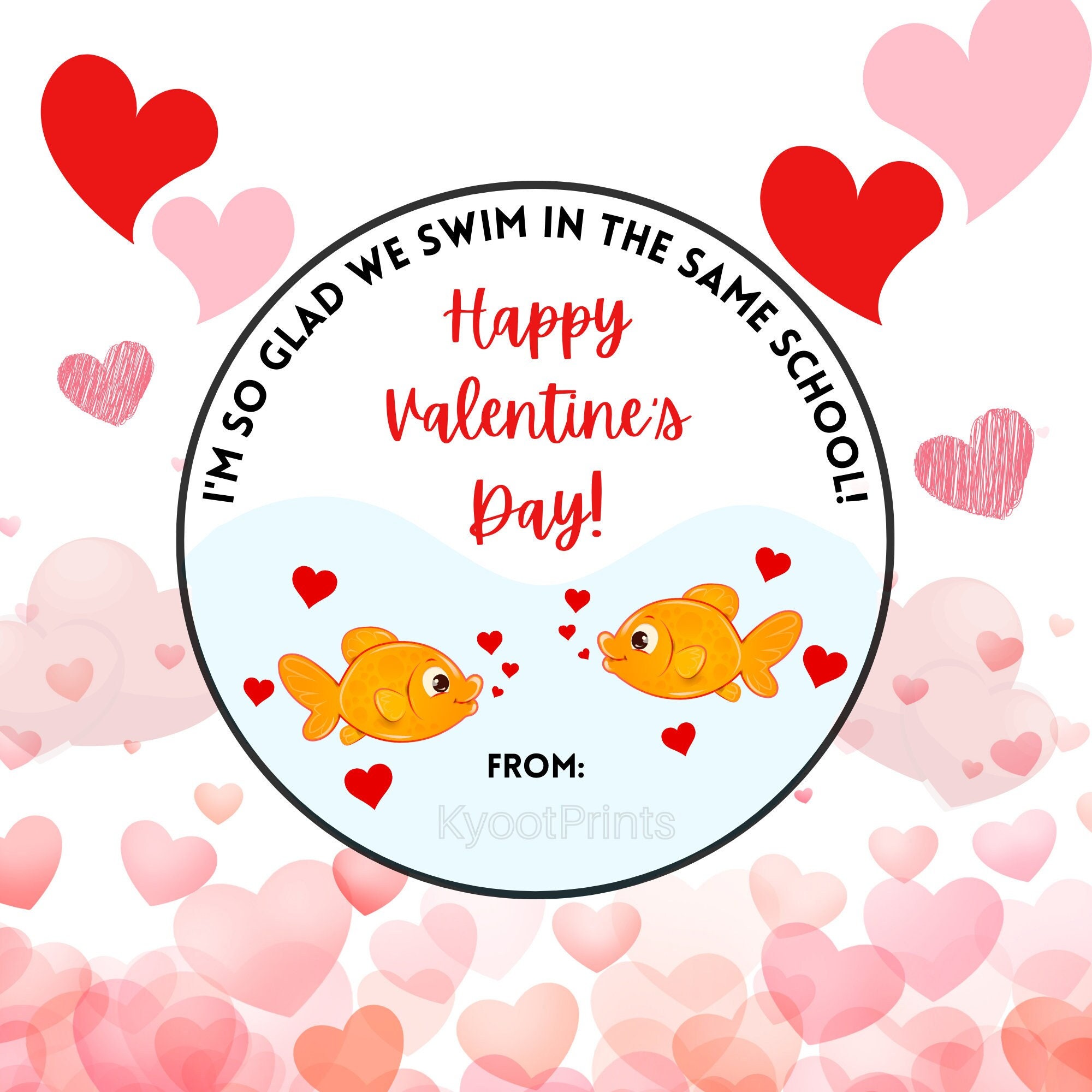 Printable Valentine Fish Tags Valentine's Day Card Kids School ...