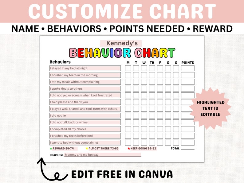 Kids Behavior Reward Chart PRINTABLE Behavior Tracker Behavior ...