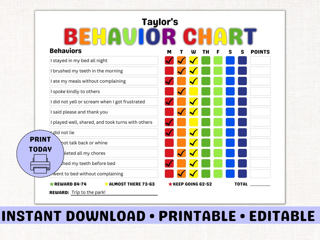 Kids Behavior Reward Chart PRINTABLE Behavior Tracker Behavior ...