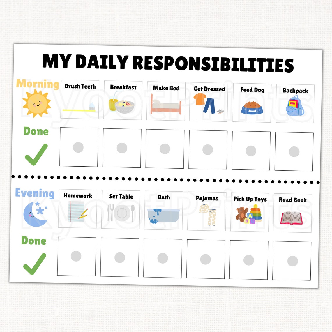 Daily Responsibility Chart for Kid's Responsibility Chore Chart ...