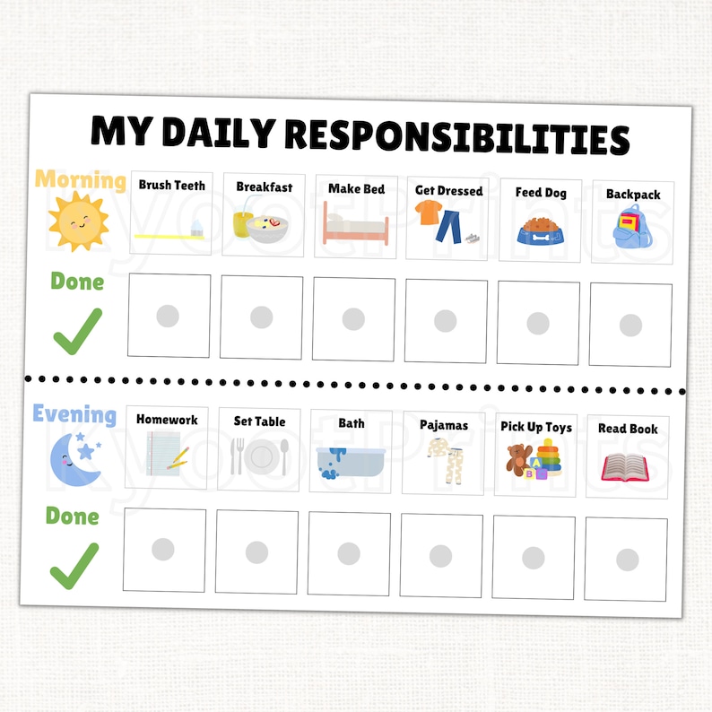 Daily Responsibility Chart for Kid's Responsibility Chore Chart ...