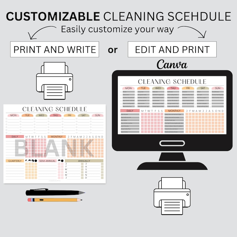 EDITABLE Cleaning Schedule PRINTABLE Cleaning List Household Chore ...