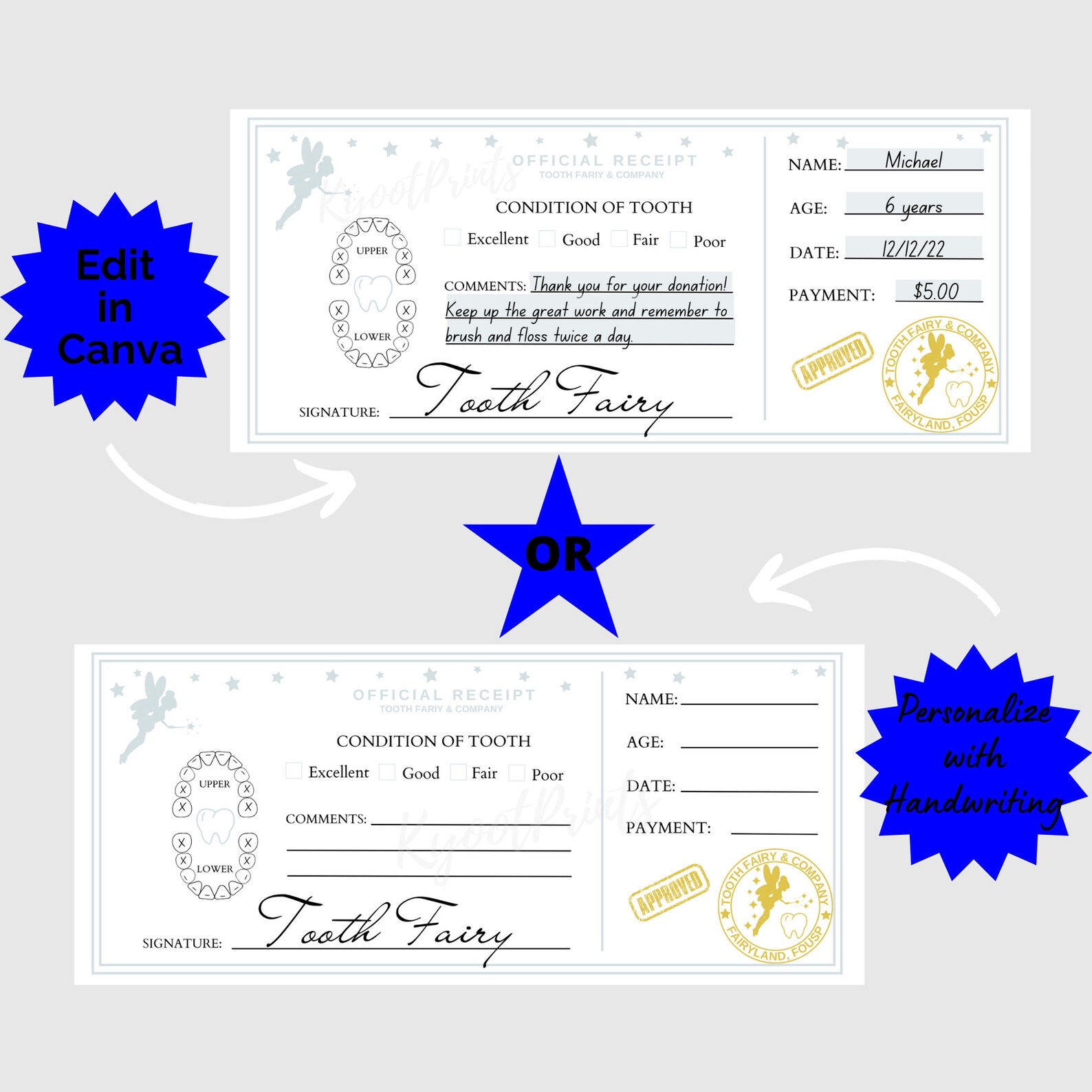 Tooth Fairy Receipt and Envelope Printable, Editable Tooth Fairy Note ...