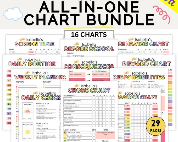 Chore Charts for Kids Editable Responsibility Chart School Routine ...