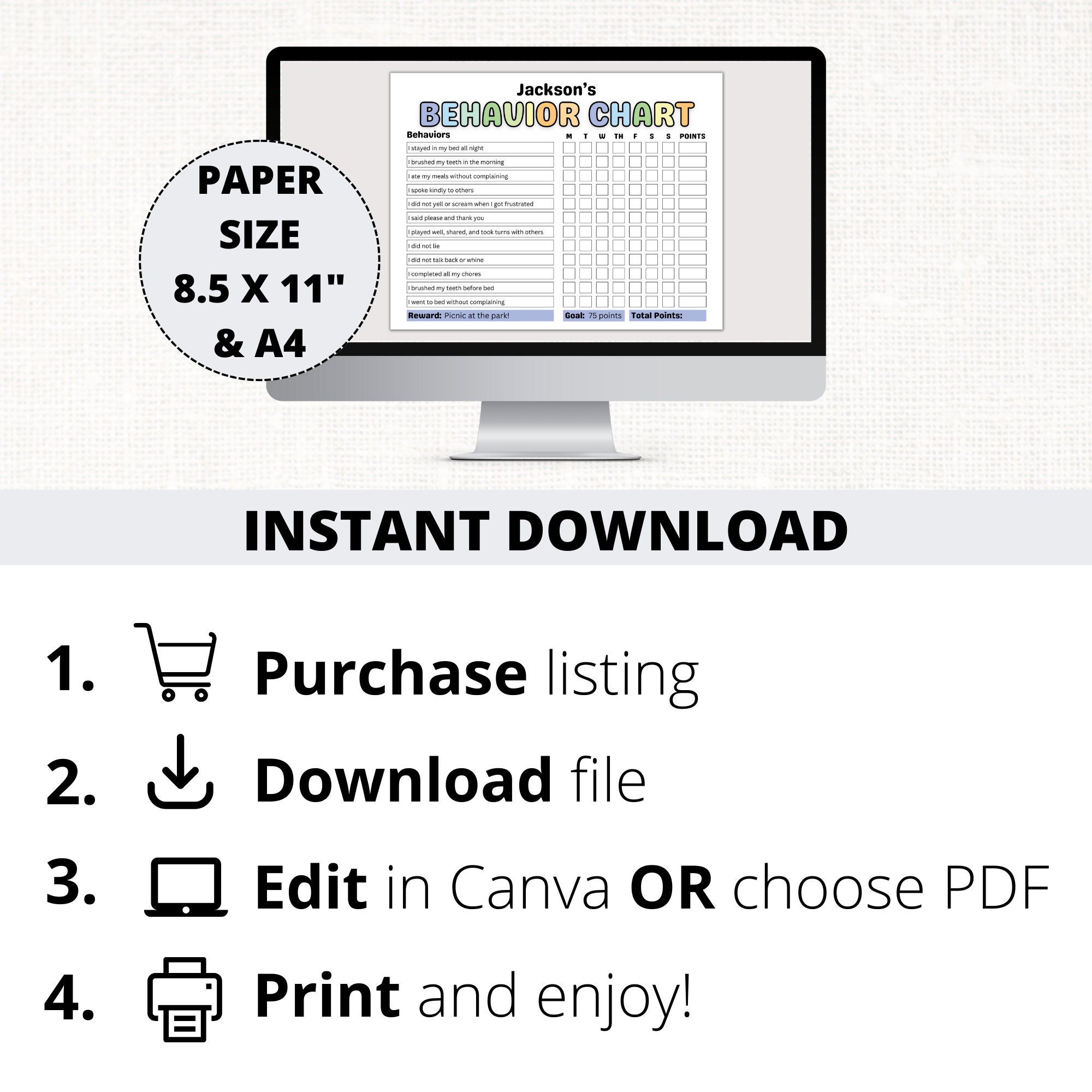 Kids Behavior Reward Chart Printable Behavior Tracker Behavior ...