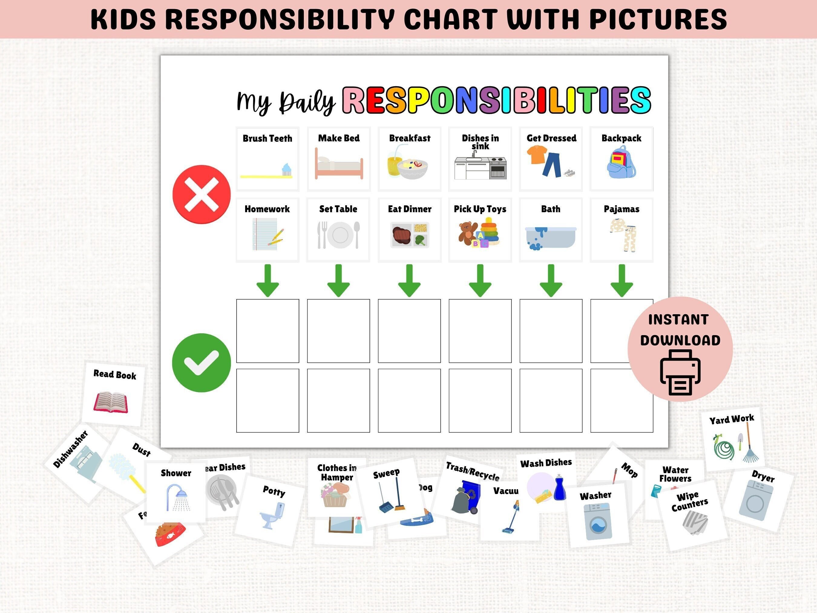 Kids Responsibility Chart With Pictures PRINTABLE Daily Responsibility ...