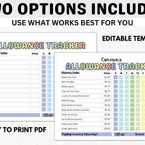 Allowance Tracker for Kids How to Earn Money Chart EDITABLE Allowance ...