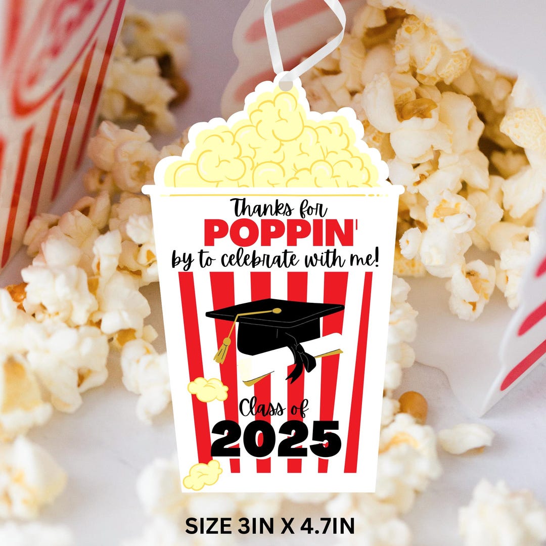 Graduation Popcorn Bag Stickers PRINTABLE Graduation 2025 Popcorn Tag ...