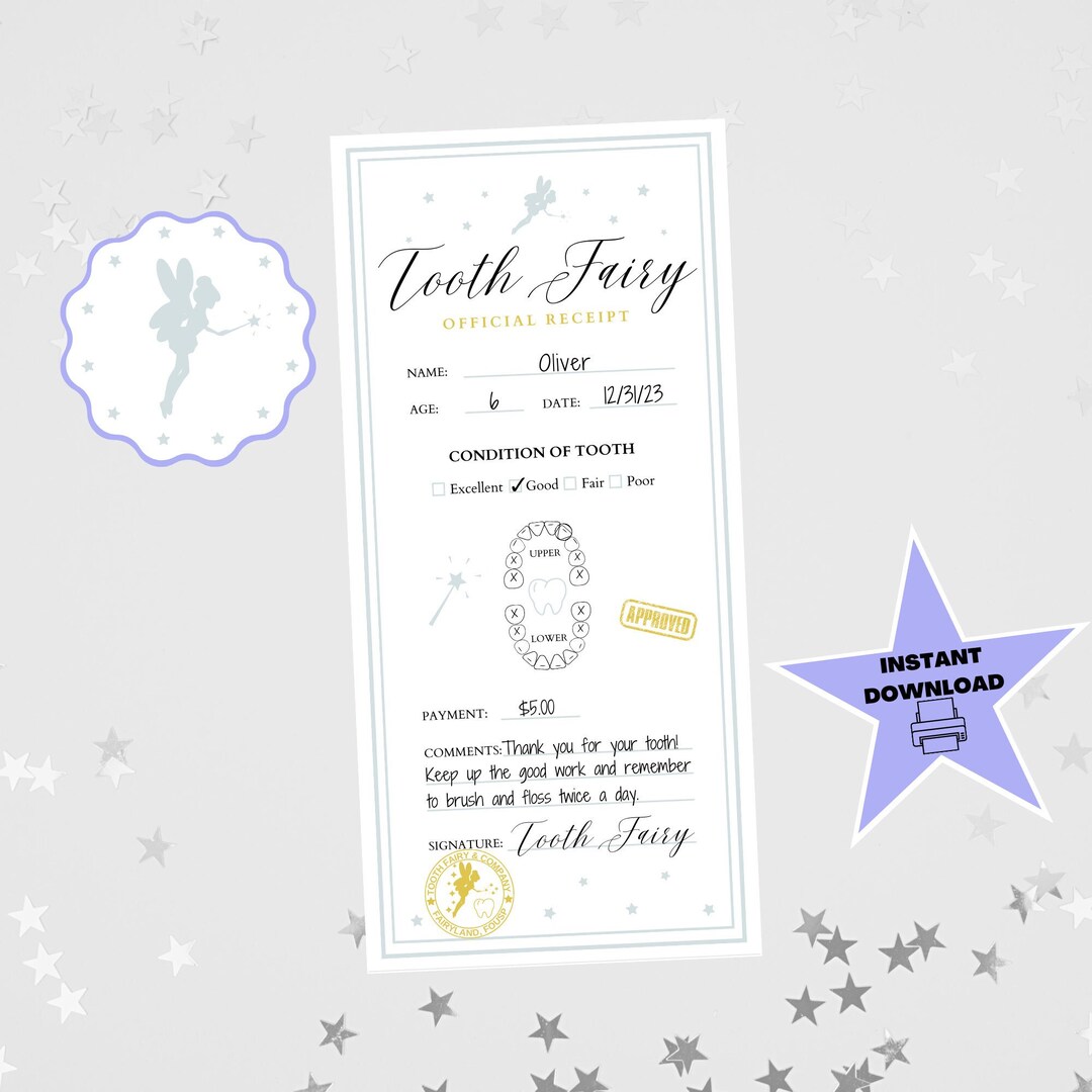 Tooth Fairy Receipt Printable, Tooth Fairy Note, Instant Download ...