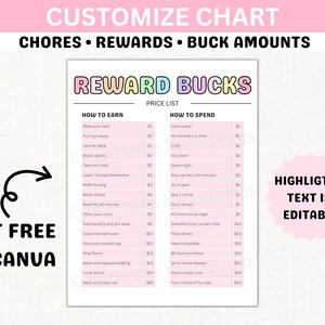 Editable Kids Reward Bucks Printable Reward Chart for Kids Reward ...