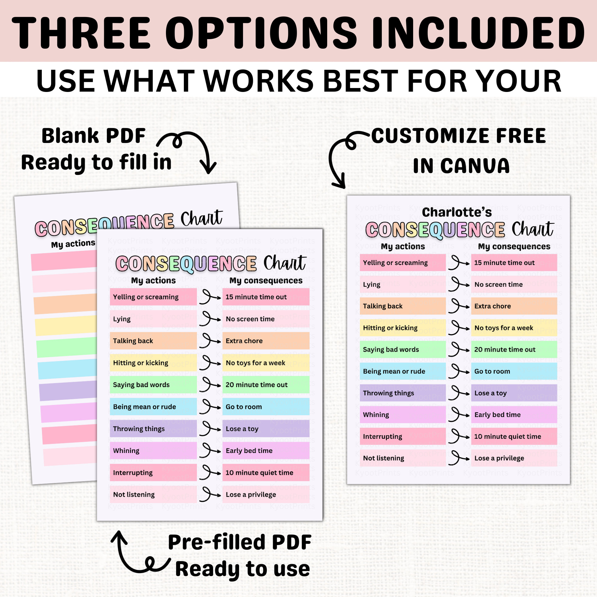 Consequence Chart for Kids Consequence of My Actions Positive Behavior ...