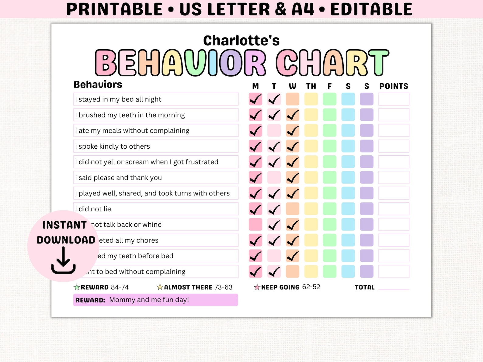 Kids Behavior Reward Chart PRINTABLE Behavior Tracker Behavior ...