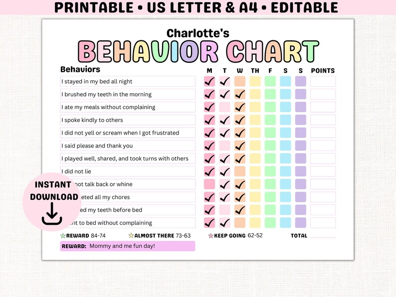 Kids Behavior Reward Chart PRINTABLE Behavior Tracker Behavior ...