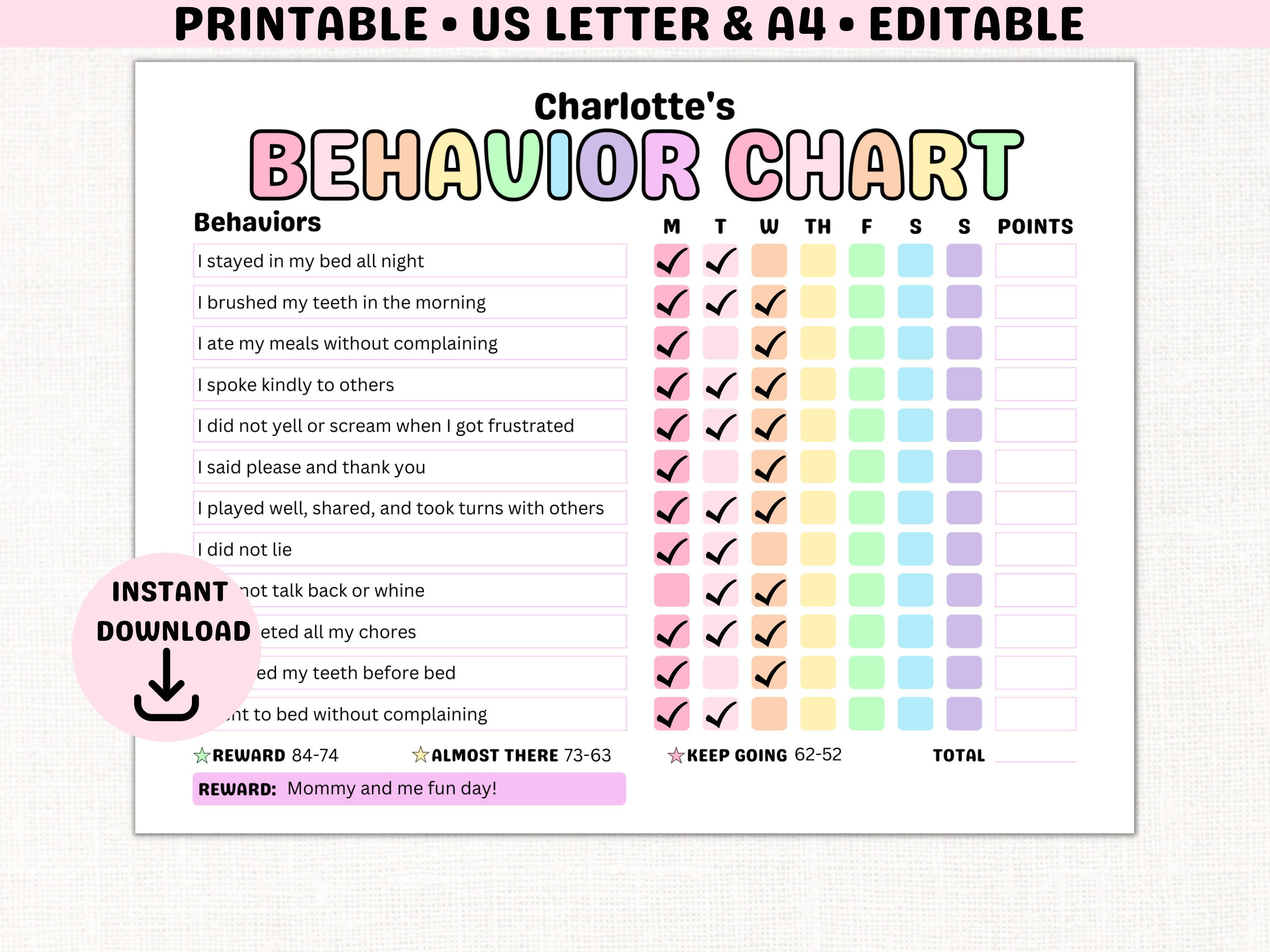 Kids Behavior Reward Chart PRINTABLE Behavior Tracker Behavior ...