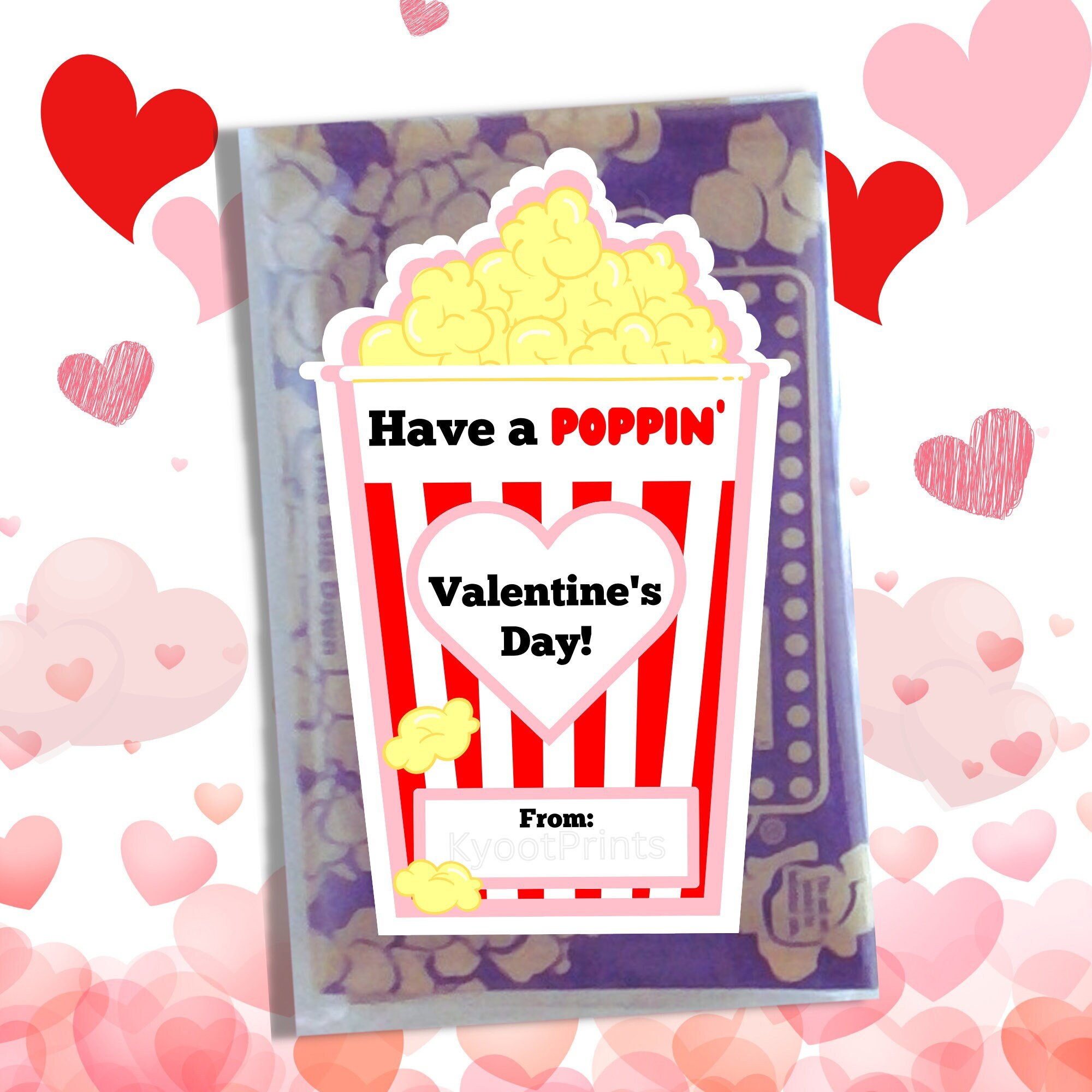 Printable Valentine Popcorn Tag, Valentine's Day Card, Kids School ...