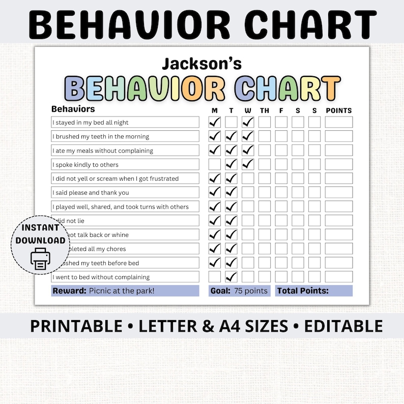 Kids Behavior Reward Chart Printable Behavior Tracker Behavior ...