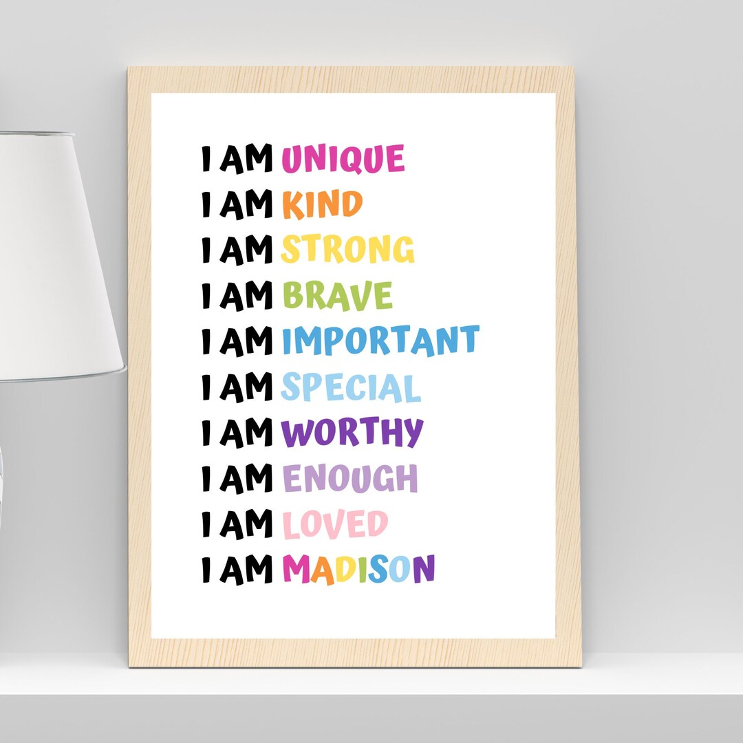 Affirmations Wall Art, Positive Kids Room Decor, Custom Name Sign ...