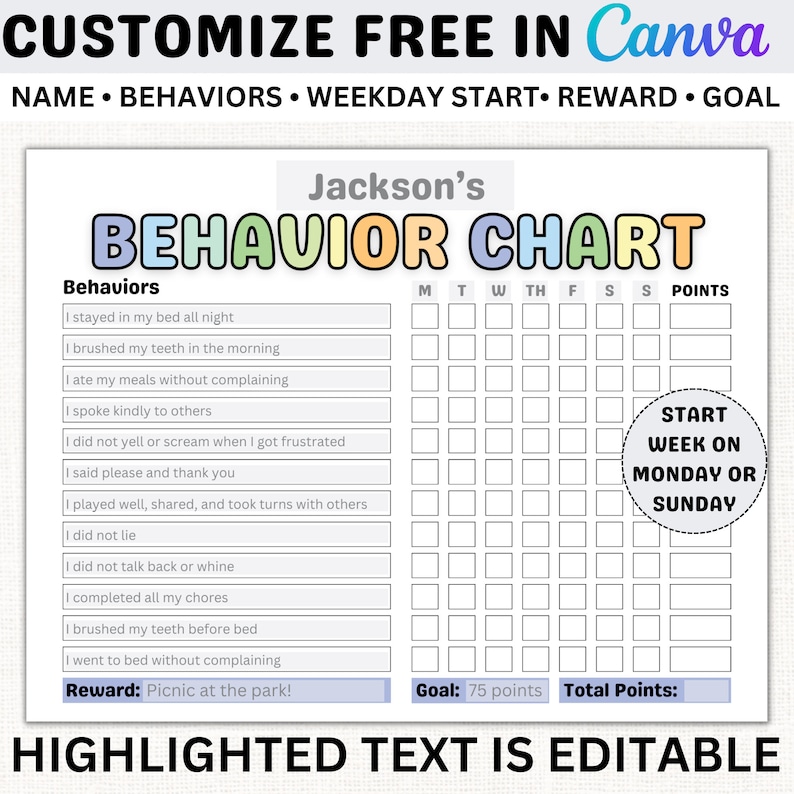 Kids Behavior Reward Chart Printable Behavior Tracker Behavior ...