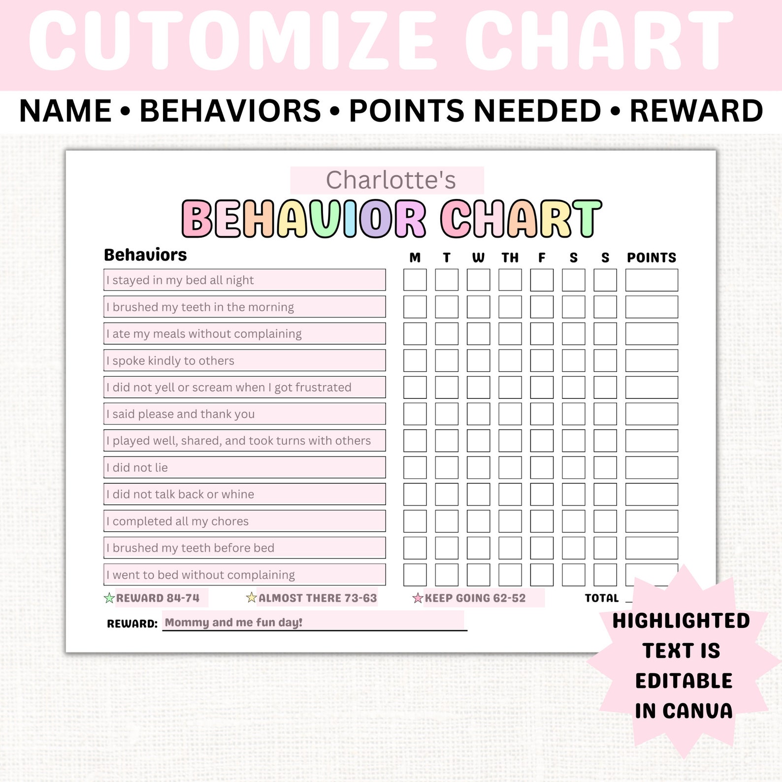 Kids Behavior Reward Chart PRINTABLE Behavior Tracker Behavior ...