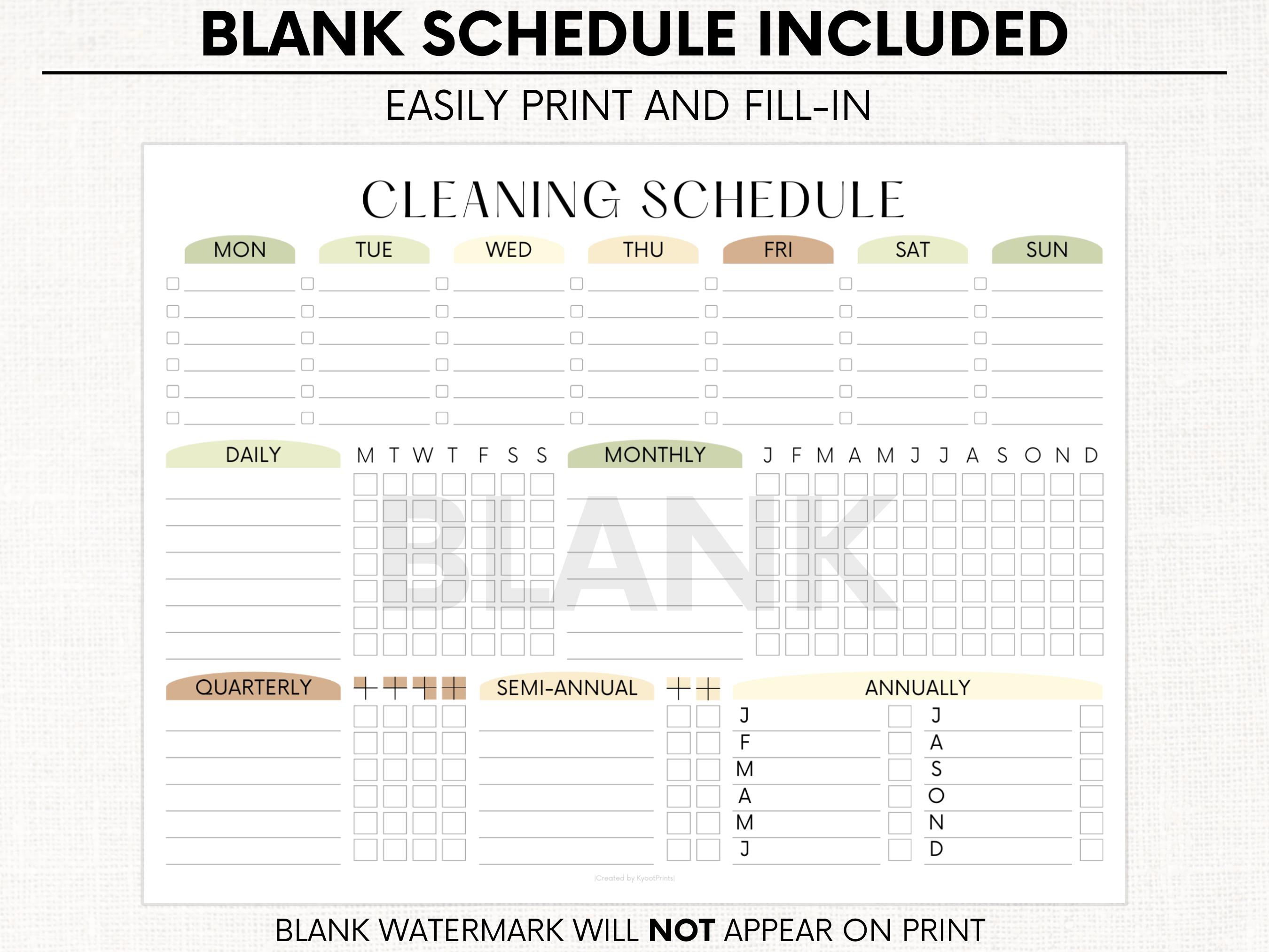 EDITABLE Adult Cleaning Schedule PRINTABLE Cleaning List Household ...