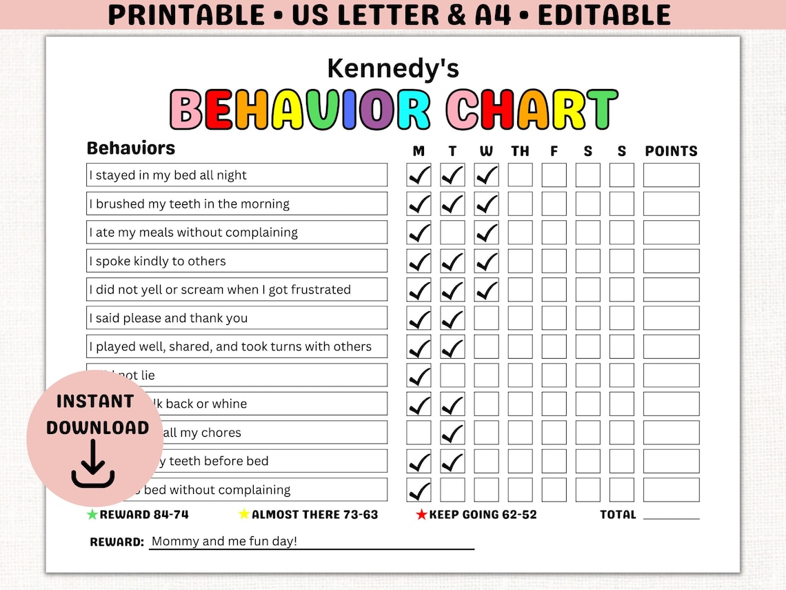 Kids Behavior Reward Chart PRINTABLE Behavior Tracker Behavior ...