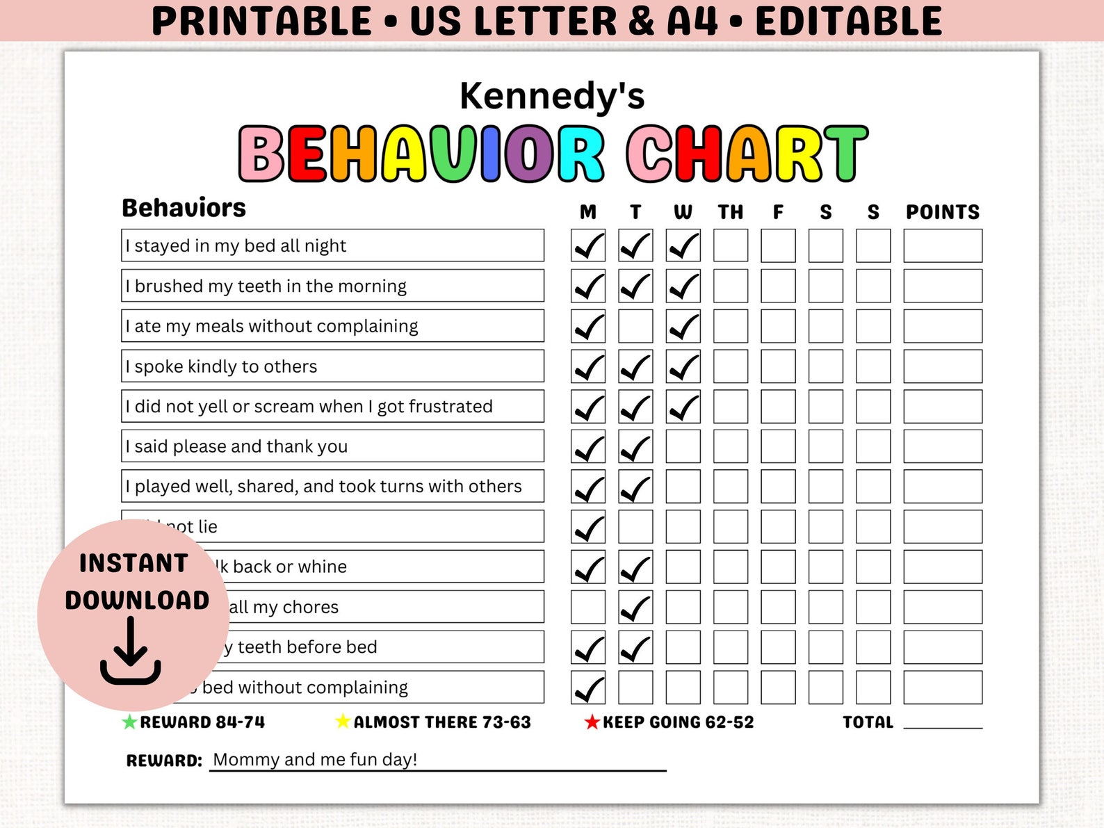 Kids Behavior Reward Chart PRINTABLE Behavior Tracker Behavior ...