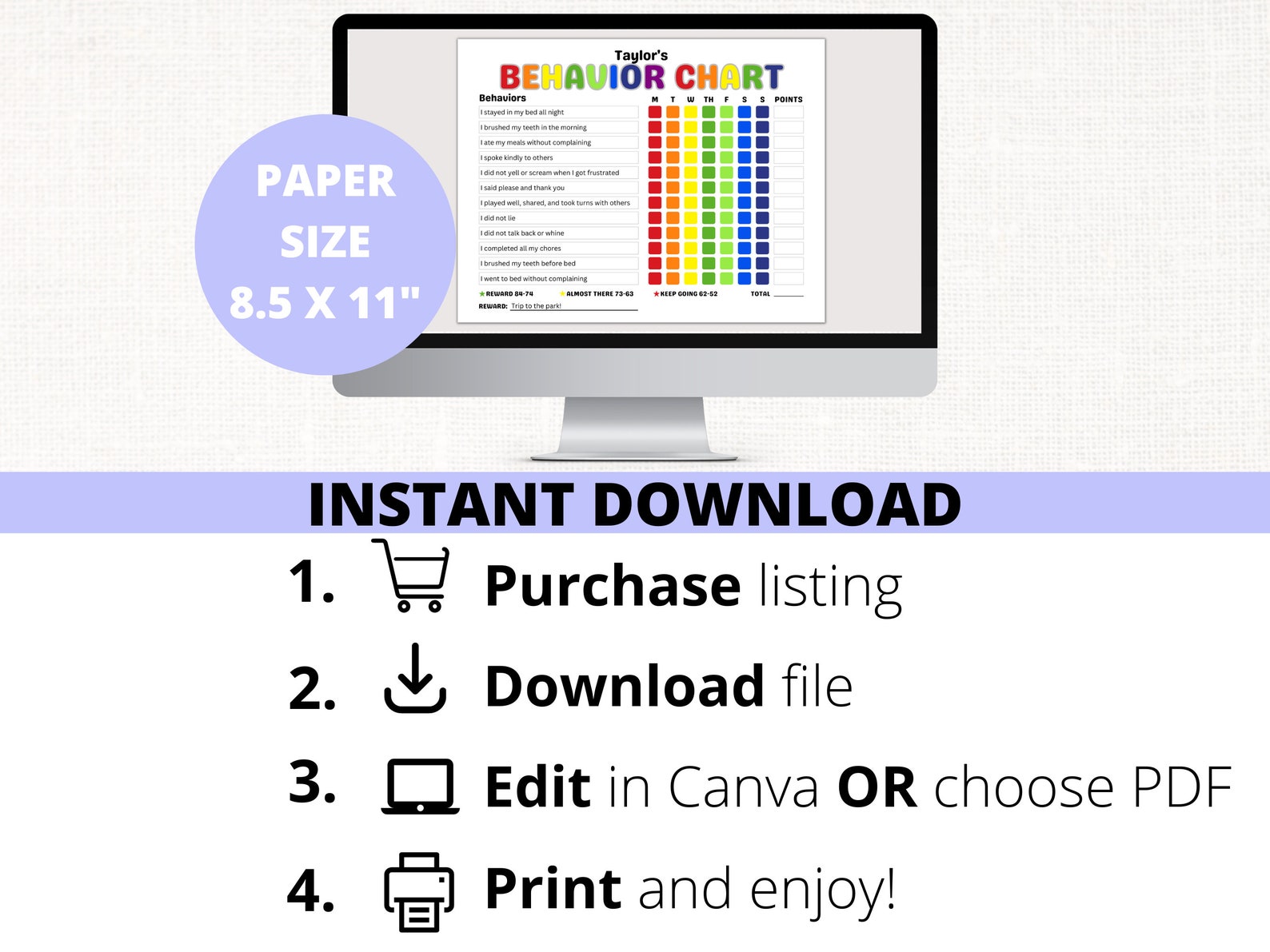 Kids Behavior Reward Chart PRINTABLE Behavior Tracker Behavior Mangement Child Behavior Log ...