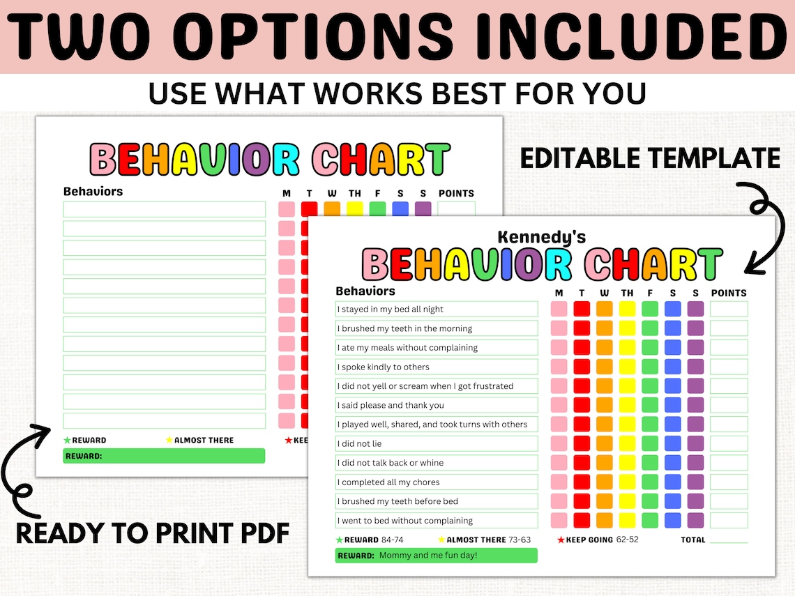 Kids Behavior Reward Chart PRINTABLE Behavior Tracker Behavior ...