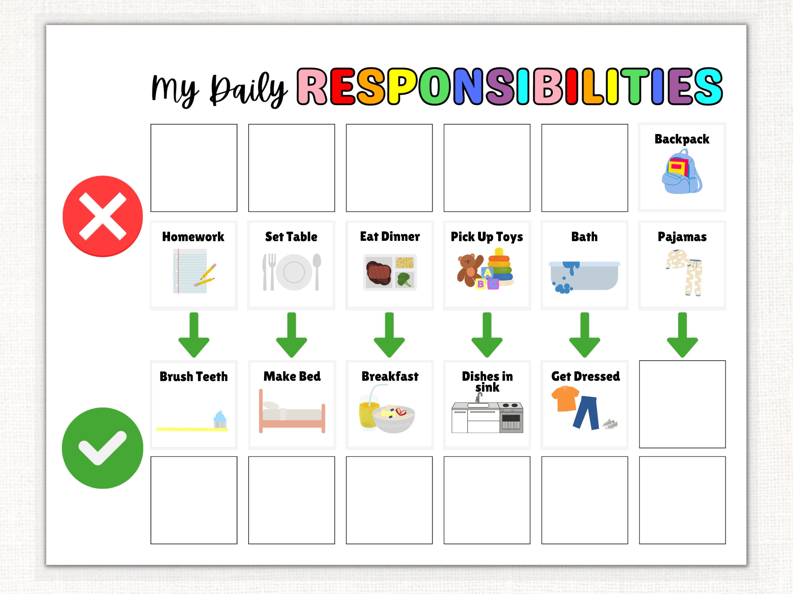 Preschool Chore Chart PRINTABLE With Pictures Chore Chart for Kids ...