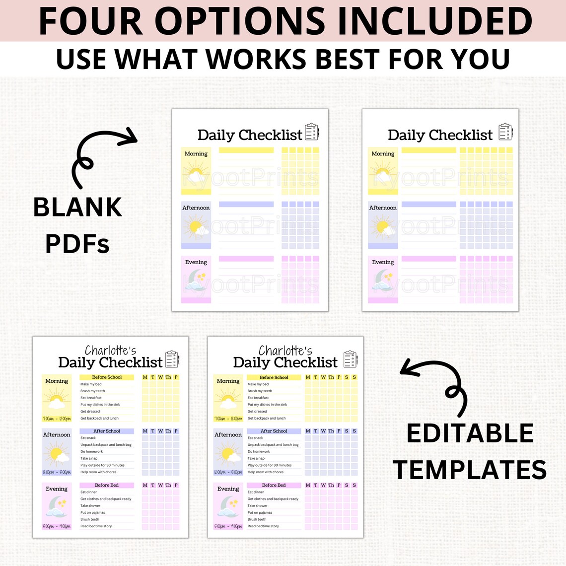 Kids Daily Checklist EDITABLE Kids Daily Chore Chart PRINTABLE Kids ...