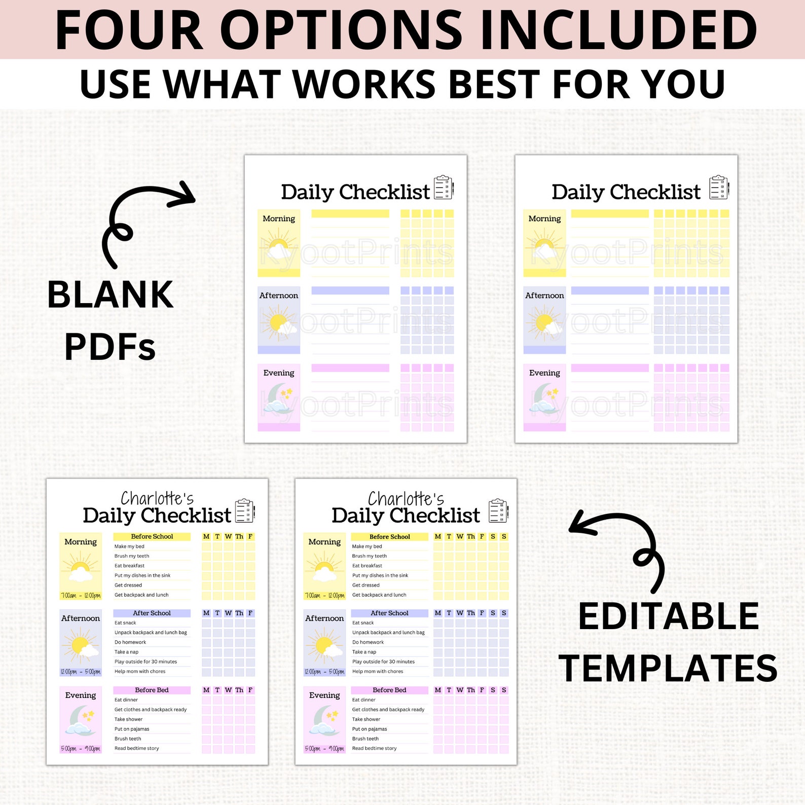 Kids Daily Checklist EDITABLE Kids Daily Chore Chart PRINTABLE Kids ...