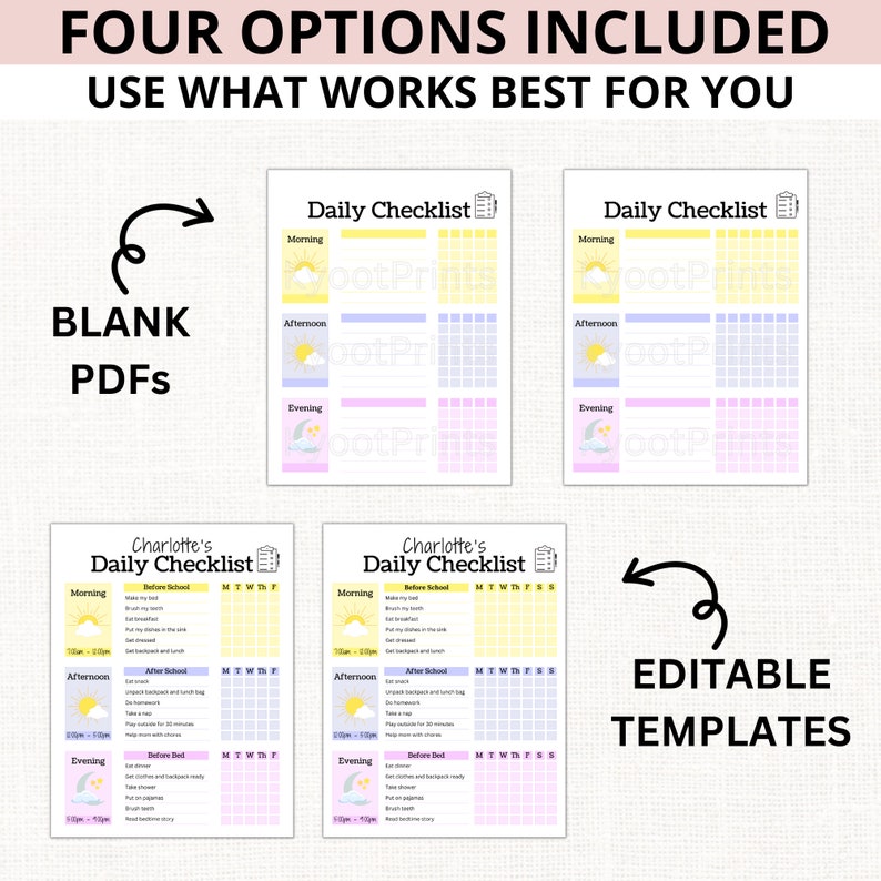 Kids Daily Checklist EDITABLE Kids Daily Chore Chart PRINTABLE Kids ...