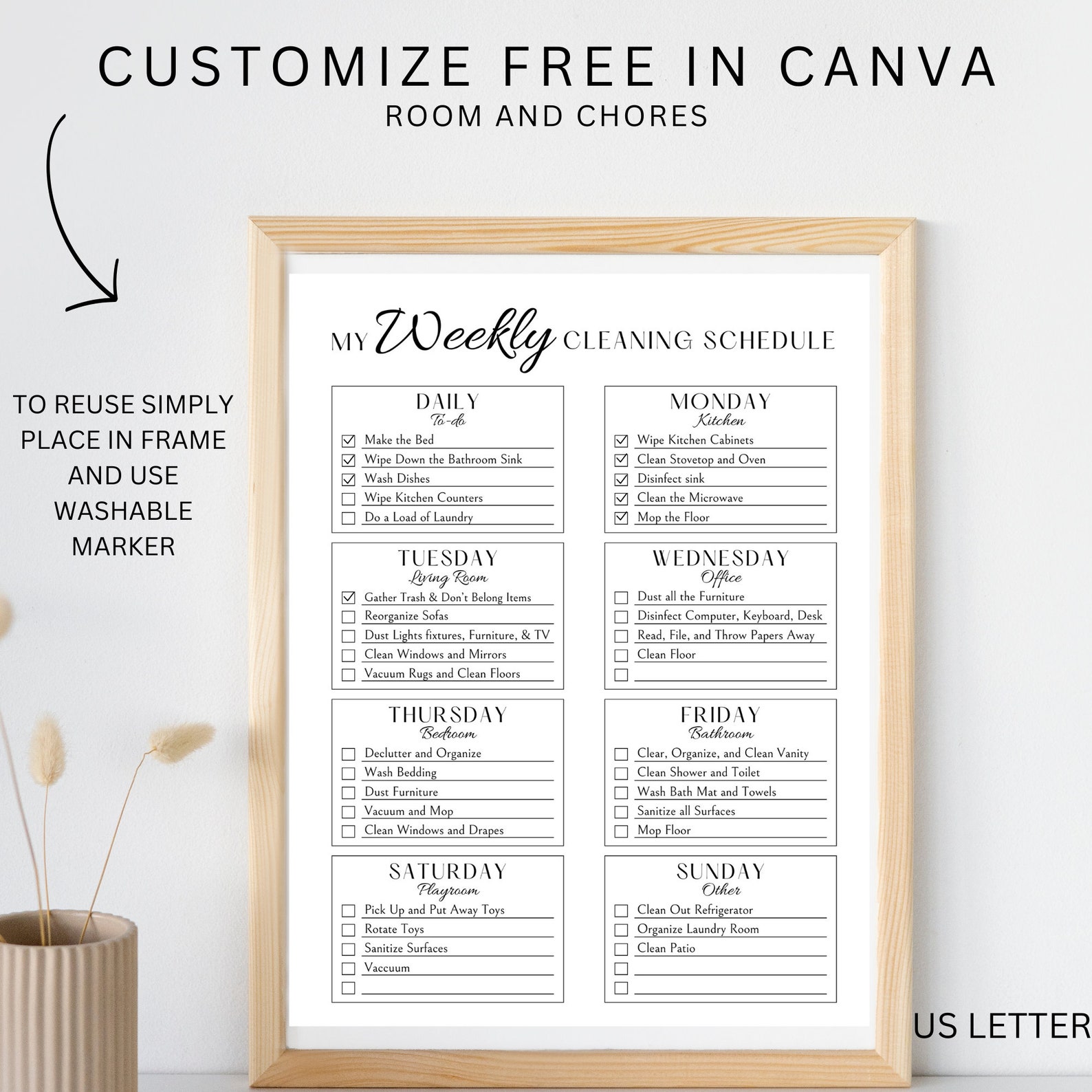 Cleaning Chart Checklist Adult Household Cleaning Schedule Family Chore ...
