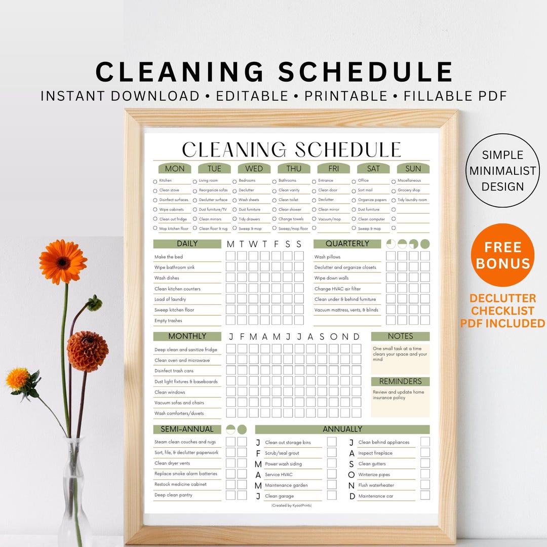 EDITABLE Cleaning Planner PRINTABLE Cleaning Household Chore Chart ...