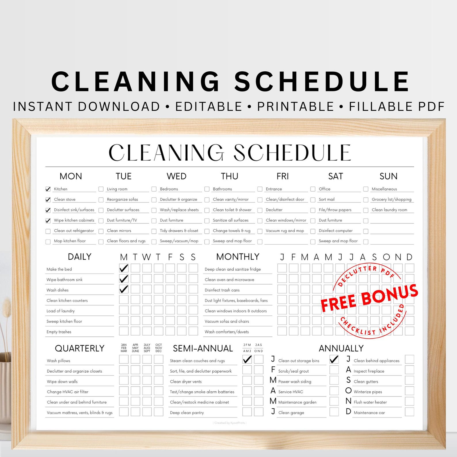 EDITABLE Cleaning Schedule PRINTABLE Cleaning List Household Chore ...